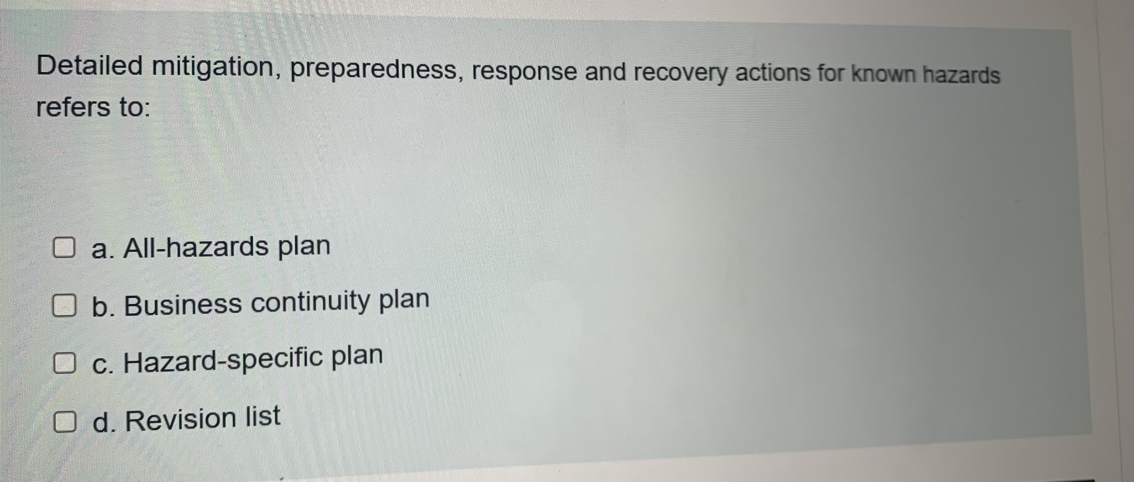 Solved Detailed mitigation, preparedness, response and | Chegg.com