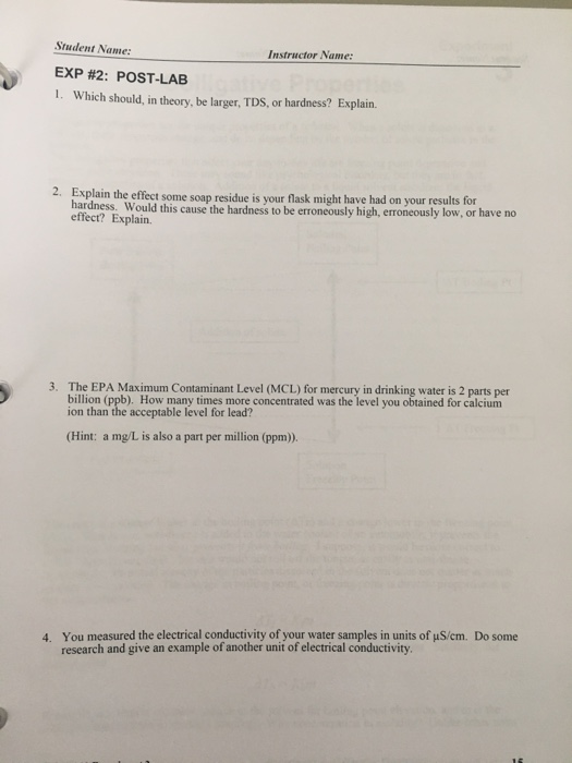 Solved Student Name: Instructor Name: EXP #2: POST-LAB 1. | Chegg.com