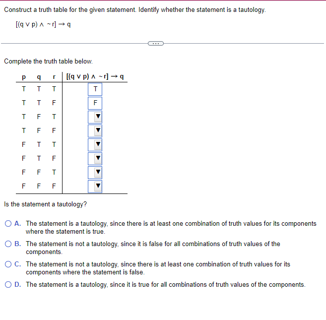 Solved Construct a truth table for the given statement. | Chegg.com