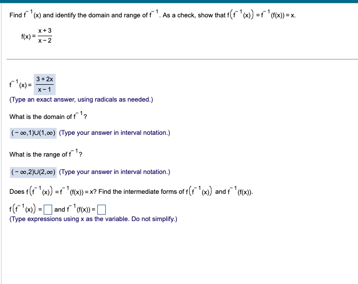 Solved Find f-1(x) ﻿and identify the domain and range of | Chegg.com