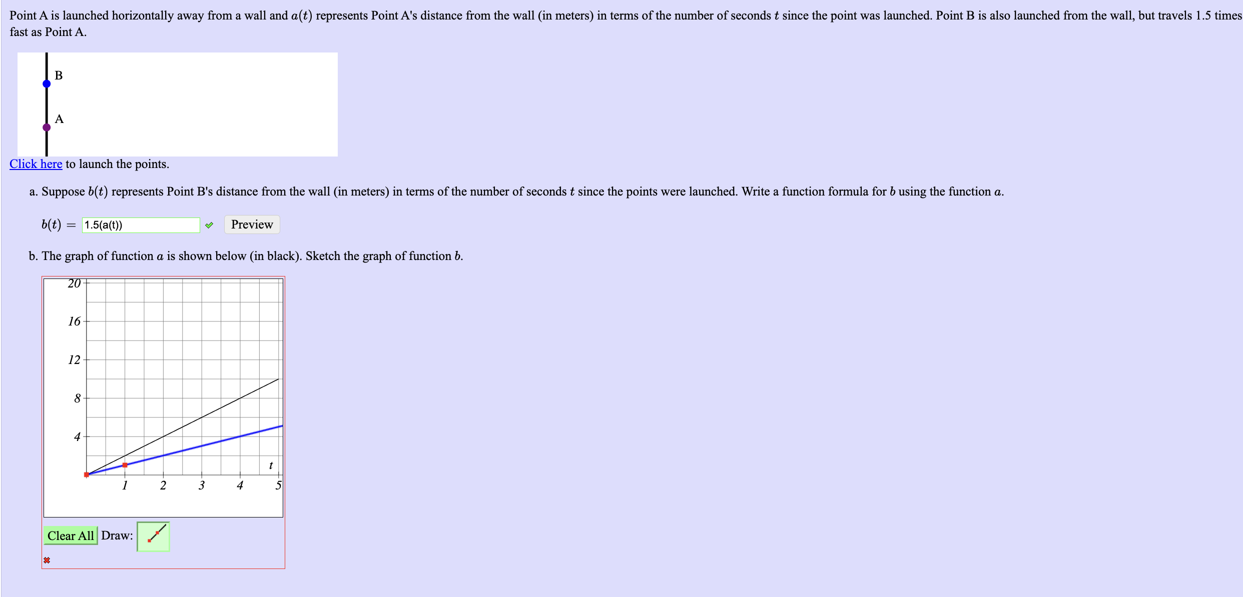 Solved Point A is launched horizontally away from a wall and | Chegg.com