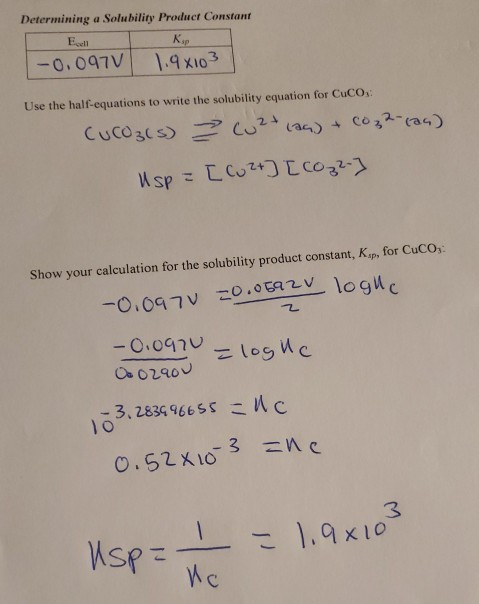 Solved Compare the calculated Ksp valueof 1.9x10^3 with the | Chegg.com