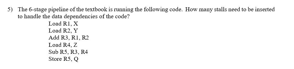 Solved 5) The 6-stage pipeline of the textbook is running | Chegg.com
