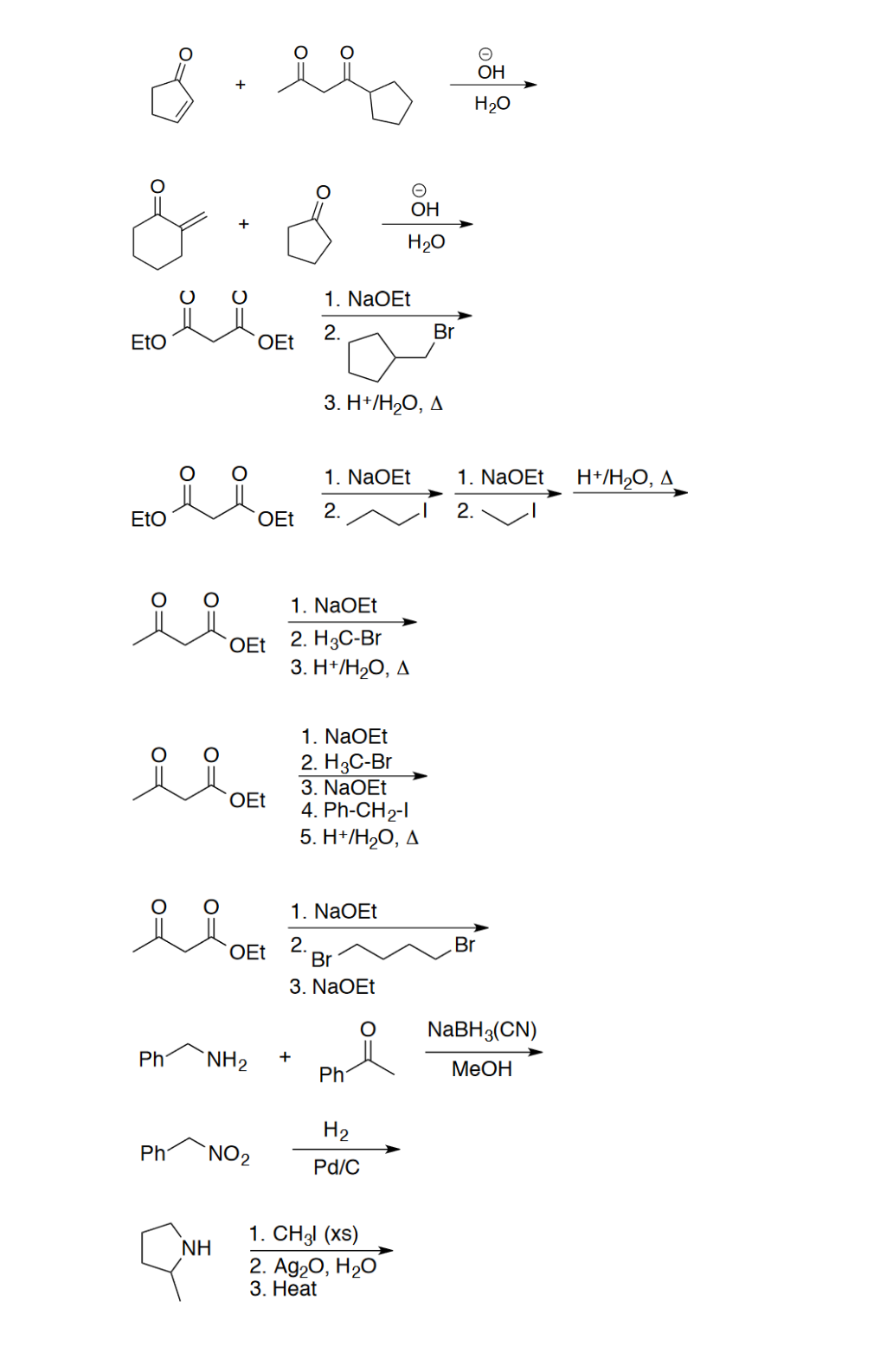 Solved OH H20 + OH H20 O 1. NaOEt 2. Br Eto OEt 20- 3. | Chegg.com