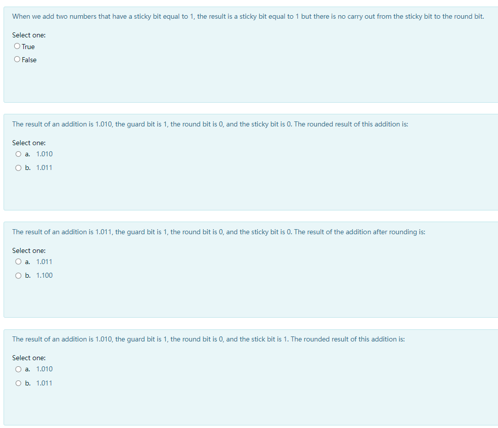 Solved When we add two numbers that have a sticky bit equal | Chegg.com