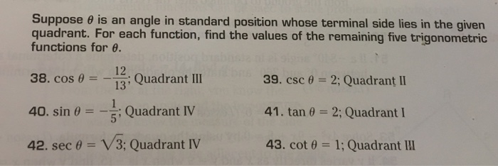 Solved Suppose is an angle in standard position whose | Chegg.com