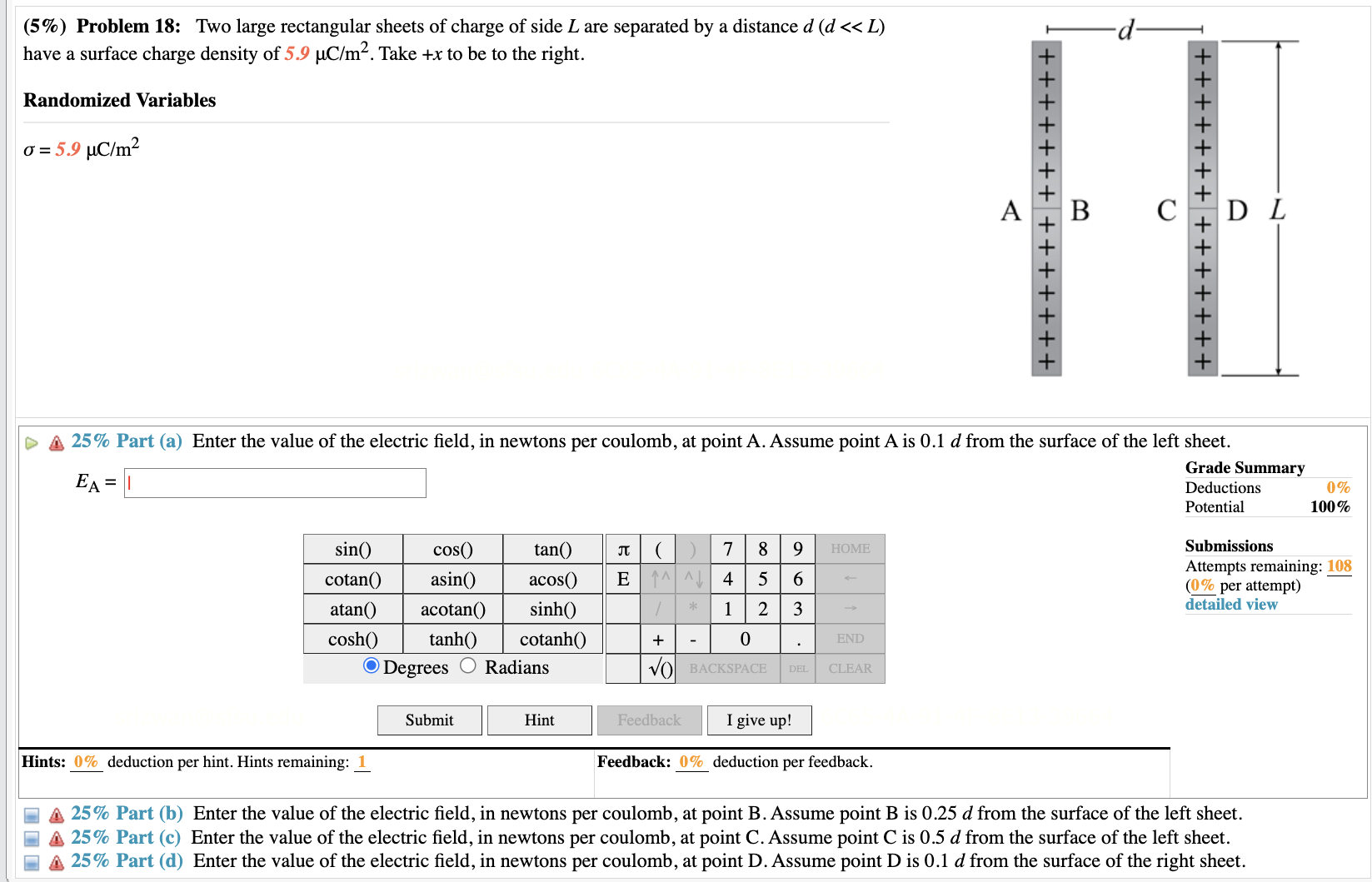 Solved (5\%) Problem 18: Two large rectangular sheets of | Chegg.com