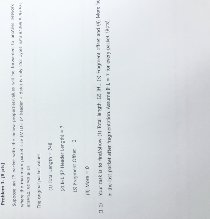 Problem 1. [8 pts] Suppose an IP packet with the | Chegg.com
