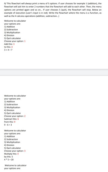 Solved 9/ This flowchart wil wways print a menu of options. | Chegg.com