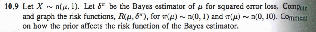 Solved 10.9 Let X ~ n(p, 1). Let δπ be the Bayes estimator | Chegg.com