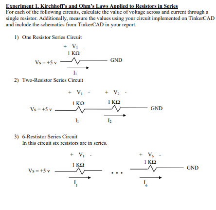Solved Experiment 1. Kirchhoff's and Ohms Laws Applied to | Chegg.com