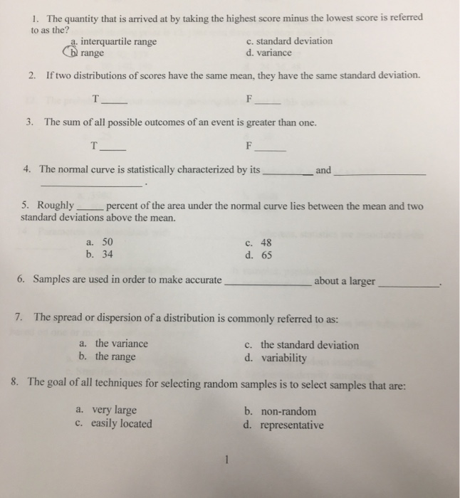 Solved 1. The quantity that is arrived at by taking the | Chegg.com