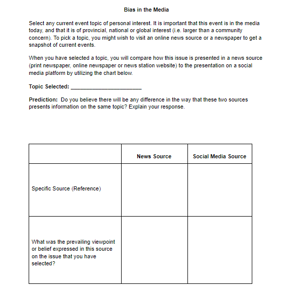 Bias in the Media Select any current event topic of | Chegg.com