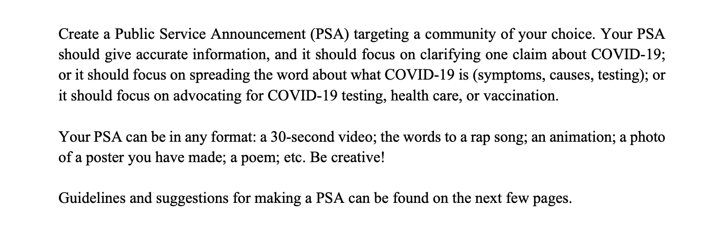 Create a Public Service Announcement (PSA) targeting | Chegg.com