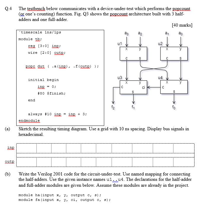 Solved Q.4 ﻿The testbench below communicates with a | Chegg.com