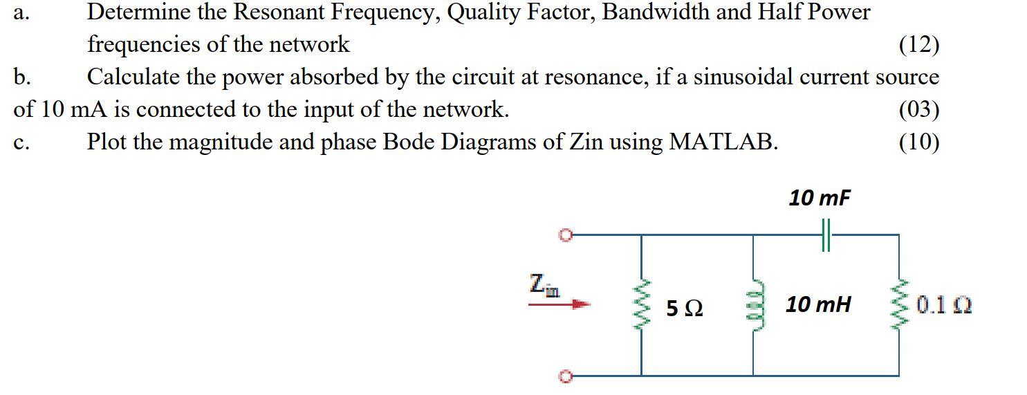Solved a. Determine the Resonant Frequency, Quality Factor, | Chegg.com