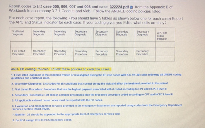 Report codes to ED case 005,006,007 and 008 and | Chegg.com