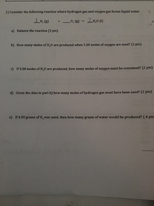 Solved 2) Consider the following reaction where hydrogen gas | Chegg.com