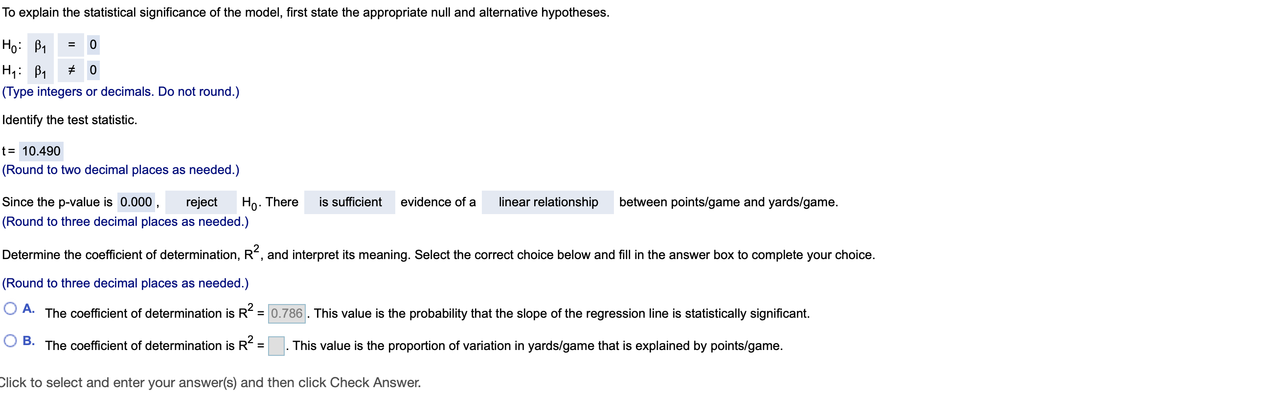 Solved The accompanying data are from a football league for | Chegg.com