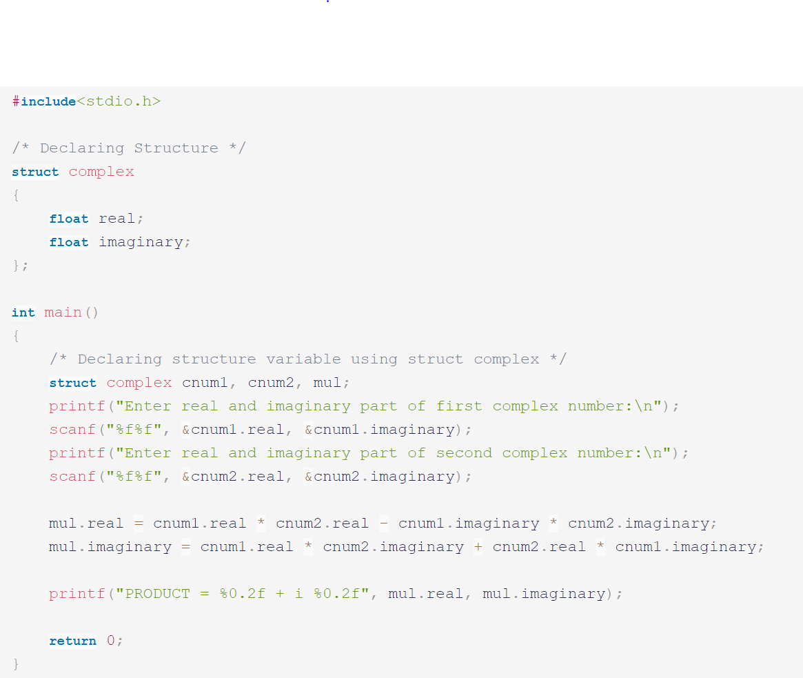 Solved #include /* Declaring Structure */ struct complex | Chegg.com
