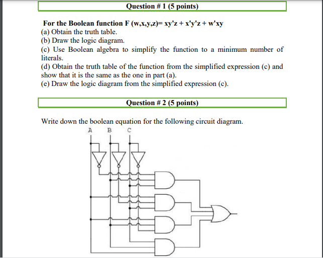 Solved Question # 1 (5 points) For the Boolean function F | Chegg.com