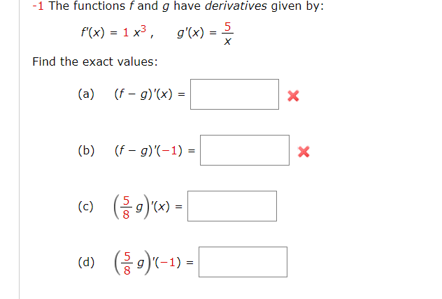 Solved 1 The functions f and g have derivatives given by: | Chegg.com
