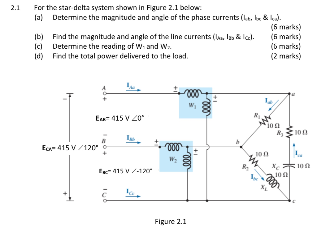 Solved 2.1 For the star-delta system shown in Figure 2.1 | Chegg.com