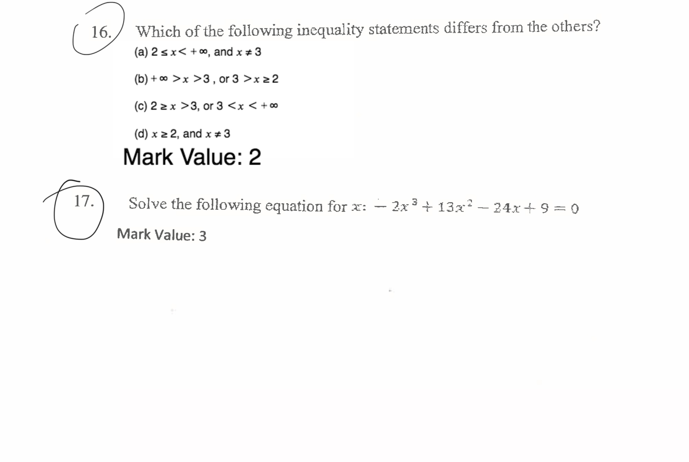 Solved Which of the following inequality statements differs | Chegg.com