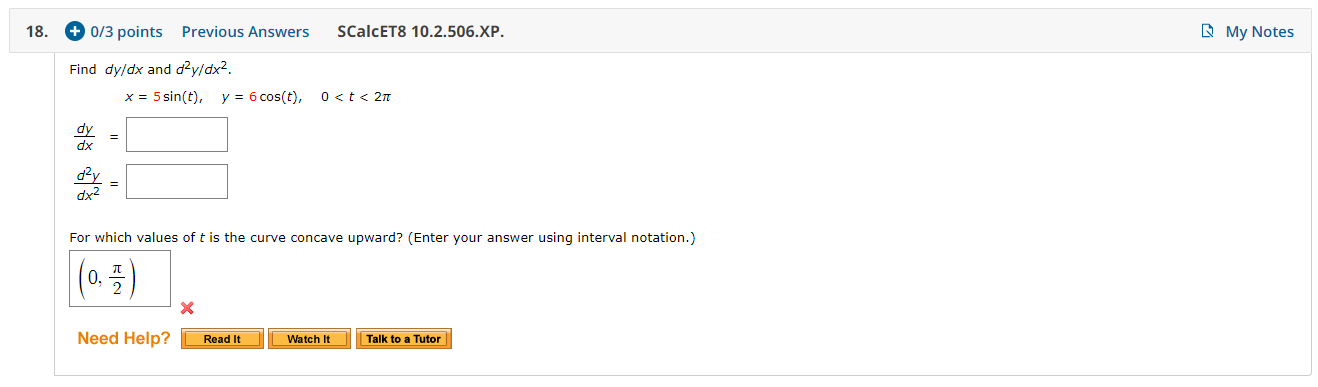 Solved My Notes 18 0/3 points SCalcET8 10.2.506.XP. Previous | Chegg.com