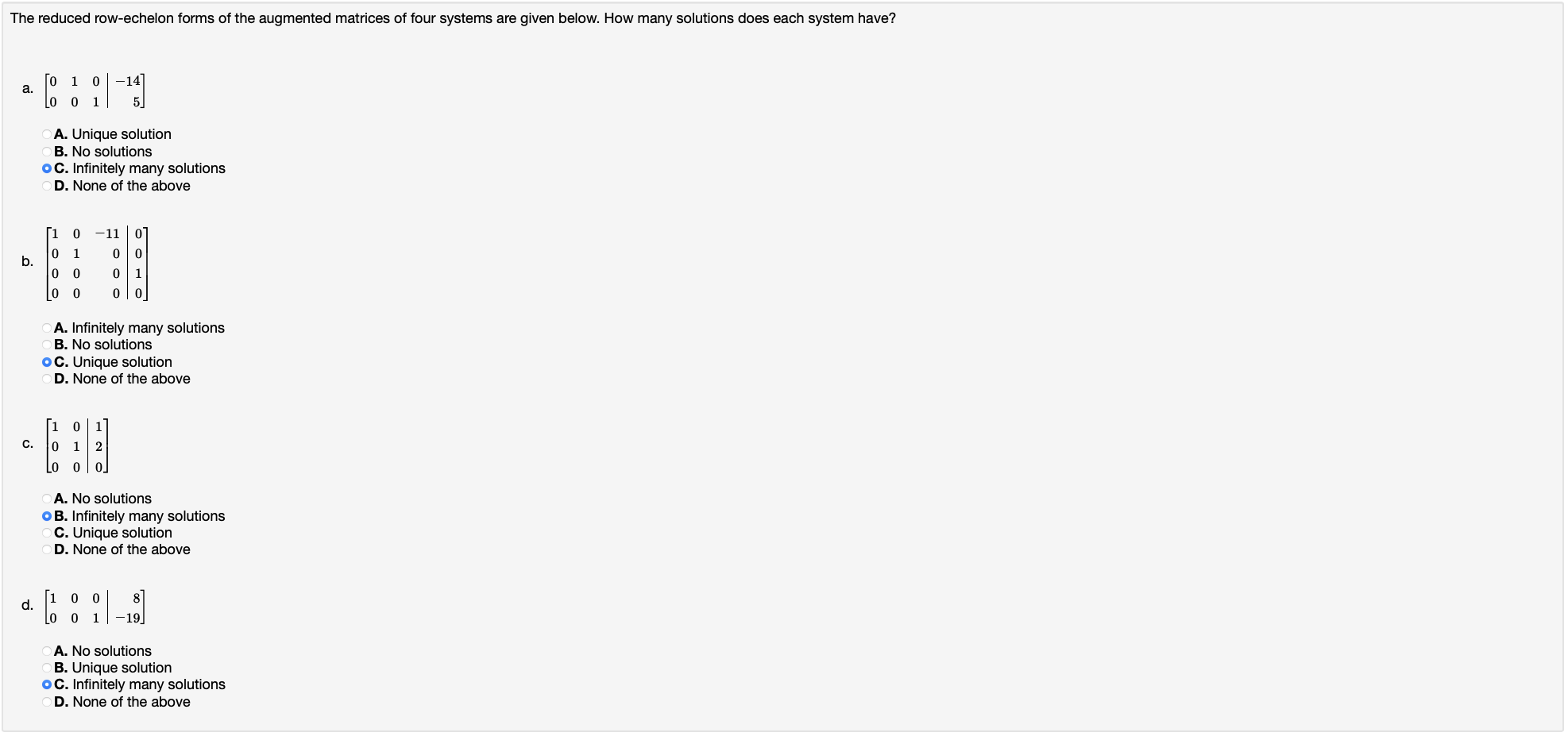 Solved The reduced row-echelon forms of the augmented | Chegg.com