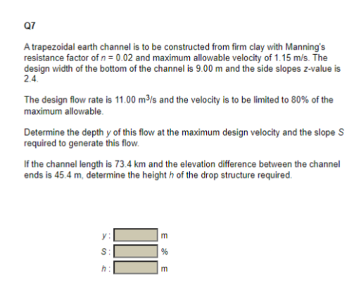 Solved 07 A trapezoidal earth channel is to be constructed | Chegg.com