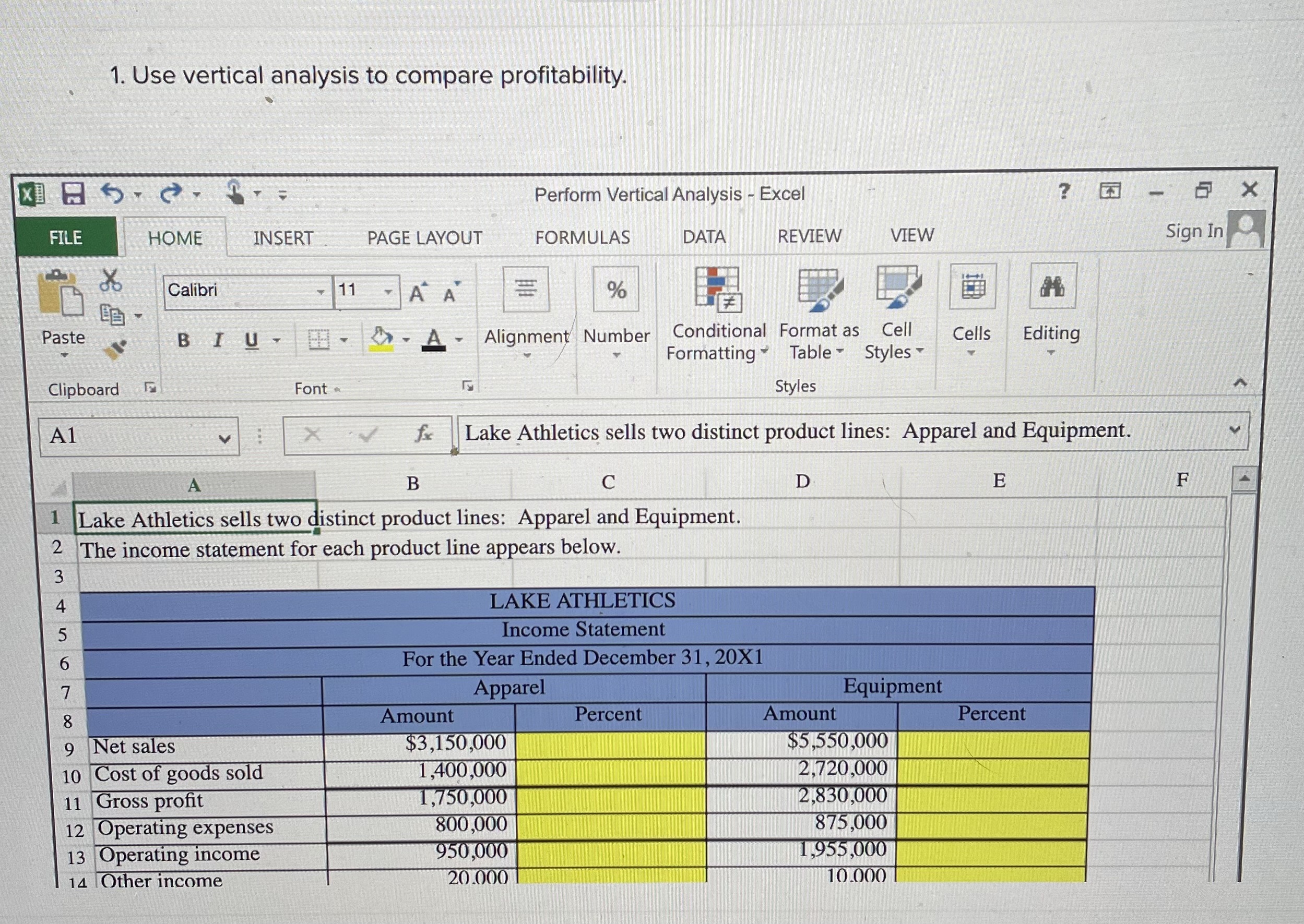Solved 1. Use vertical analysis to compare | Chegg.com