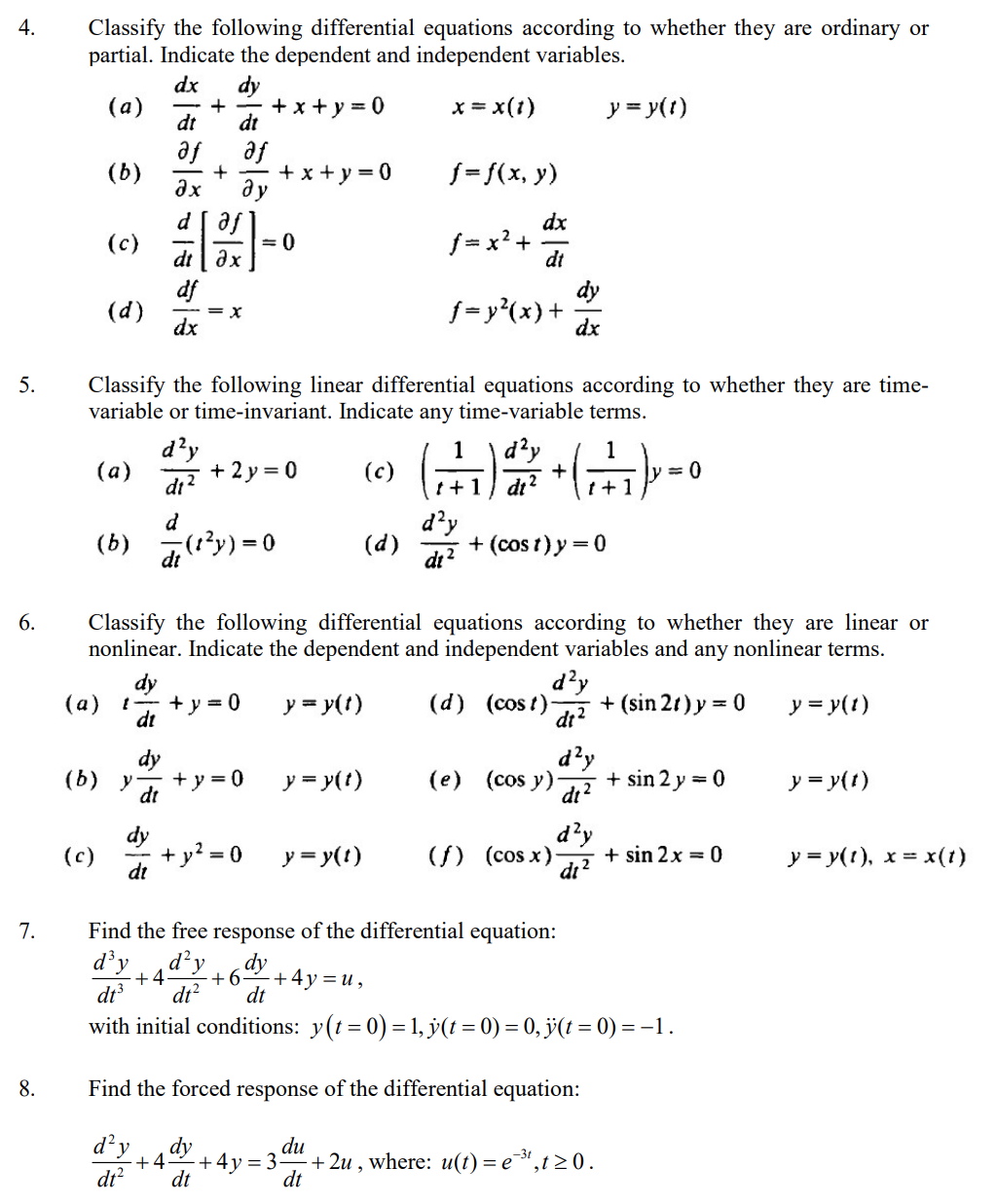 Solved Classify the following differential equations | Chegg.com