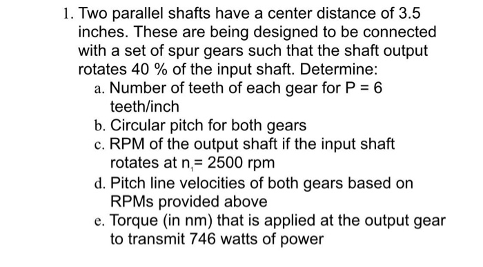 Solved 1. Two parallel shafts have a center distance of 3.5 | Chegg.com