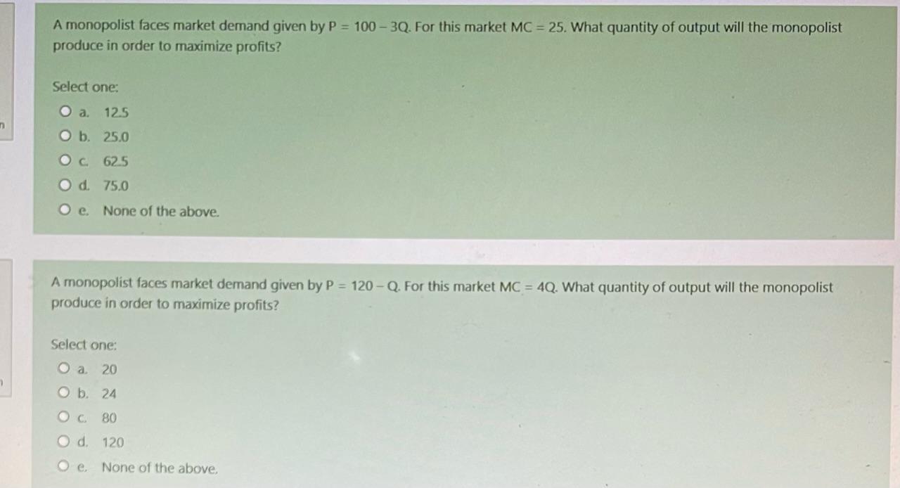 Solved A monopolist faces market demand given by P=100−3Q. | Chegg.com