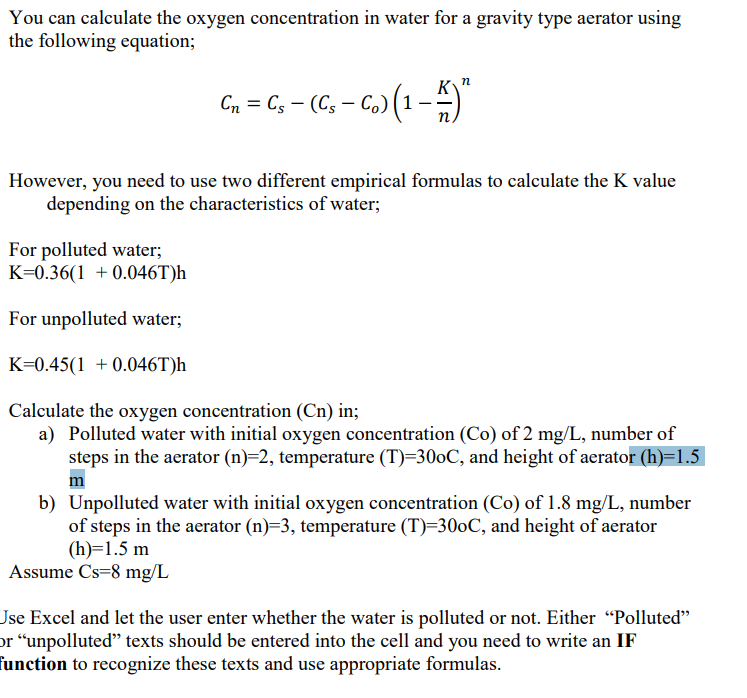 Solved You can calculate the oxygen concentration in water | Chegg.com