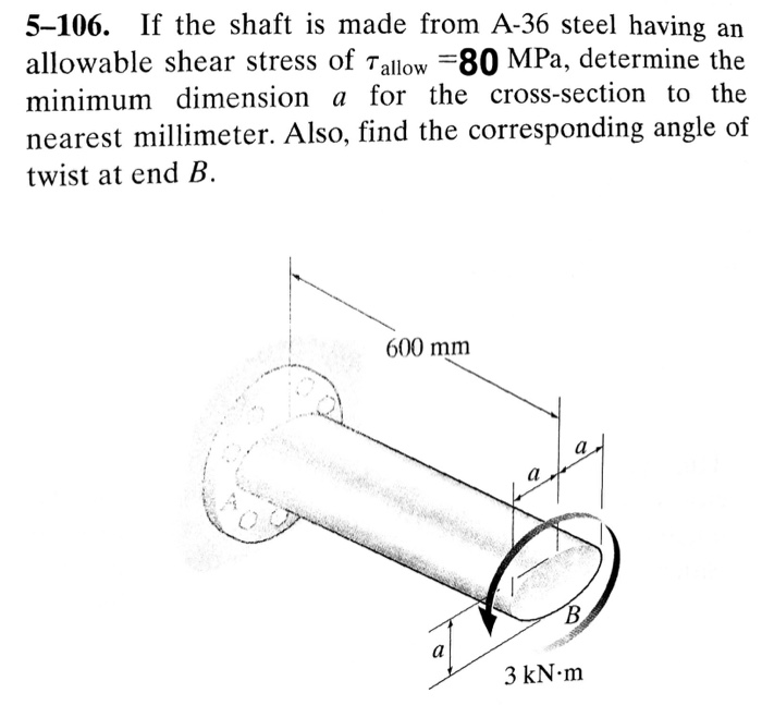 Solved If the shaft is made from A-36 steel having an | Chegg.com