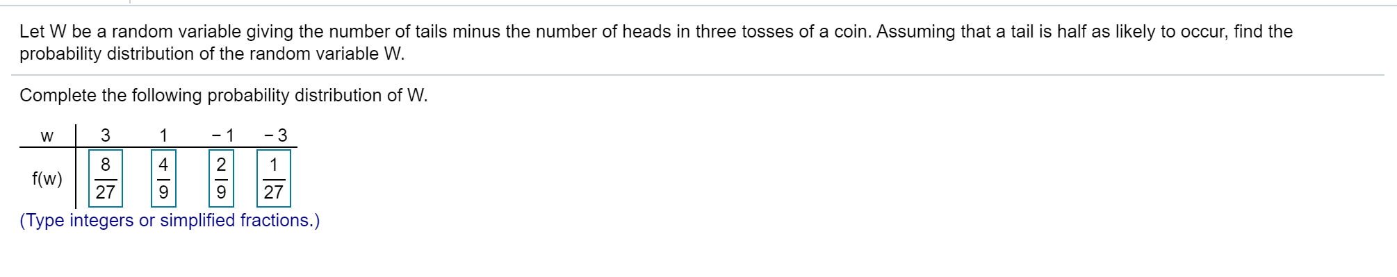 Solved Let W be a random variable giving the number of tails | Chegg.com