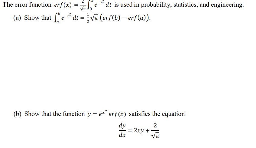 Solved The error function erf(x)=π2∫0xe−t2dt is used in | Chegg.com