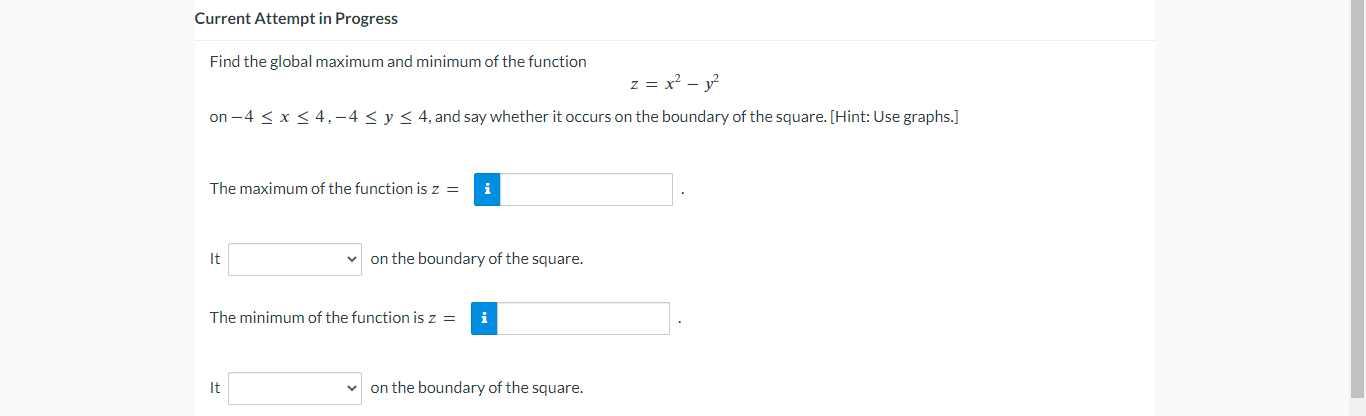 Solved Current Attempt in Progress Find the global maximum | Chegg.com