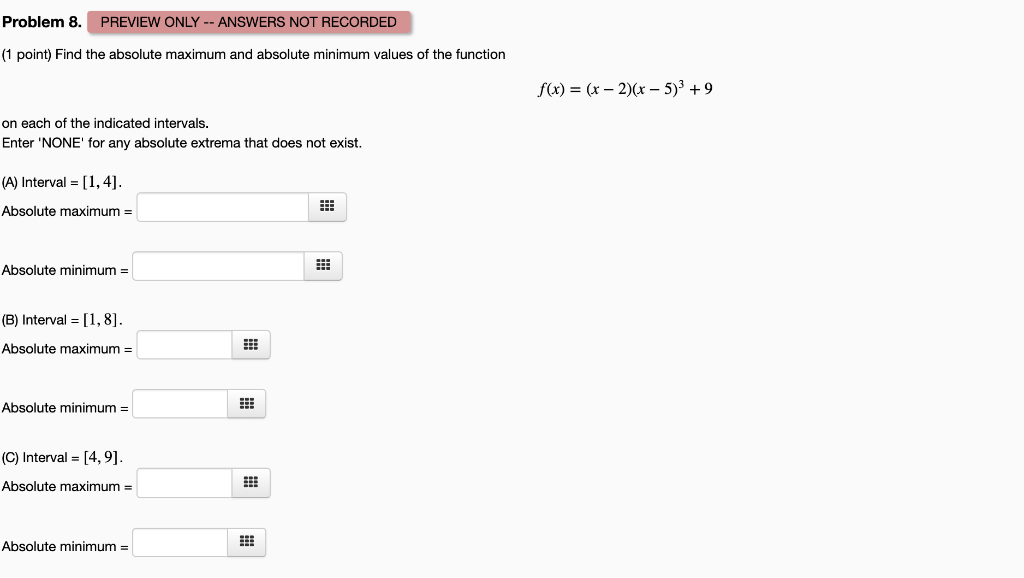 Solved Problem 8. PREVIEW ONLY -- ANSWERS NOT RECORDED (1 | Chegg.com
