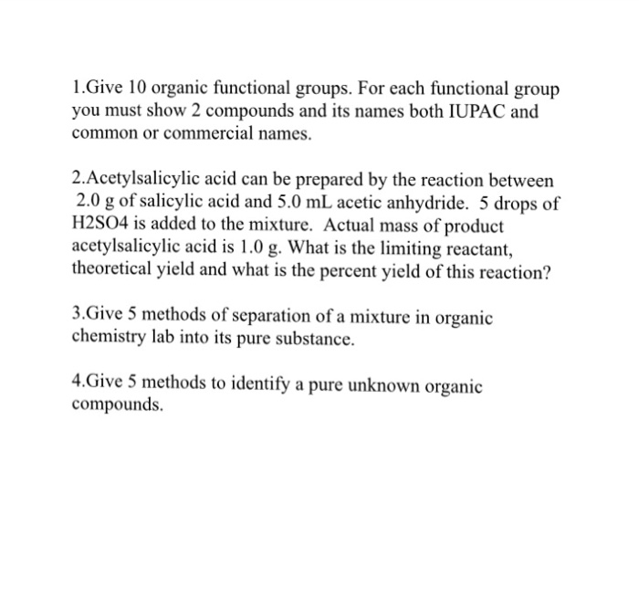 Solved 1.Give 10 organic functional groups. For each | Chegg.com