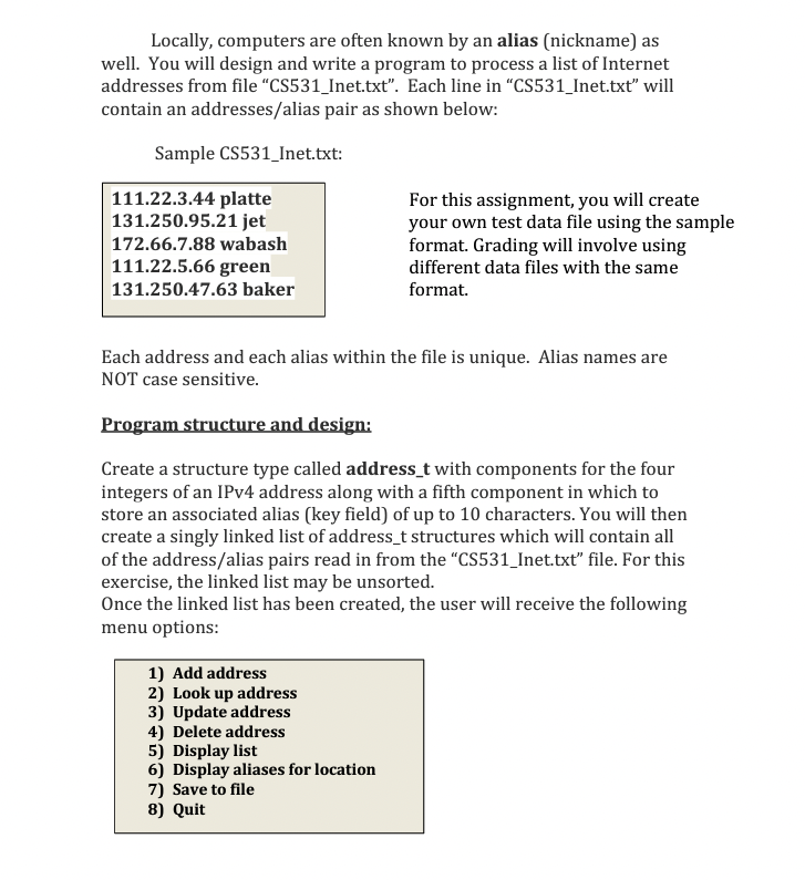 Solved C Program Using Linked Lists With Ip Addressesplease 2035