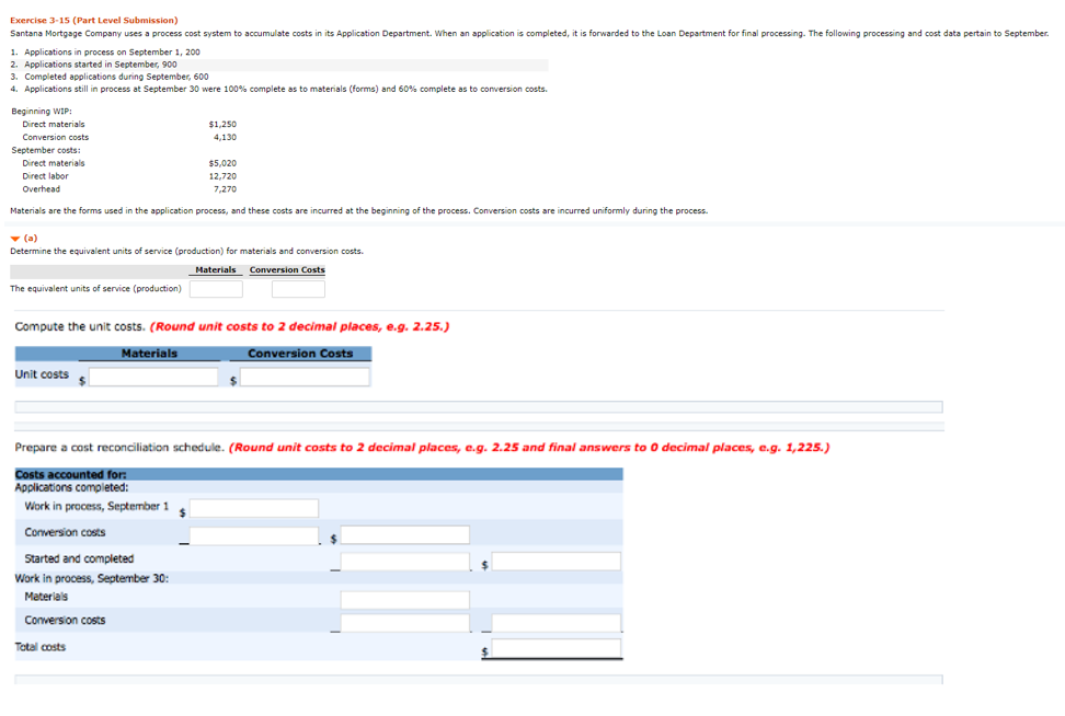 Solved Exercise 3-15 (Part Level Submission) Santana | Chegg.com