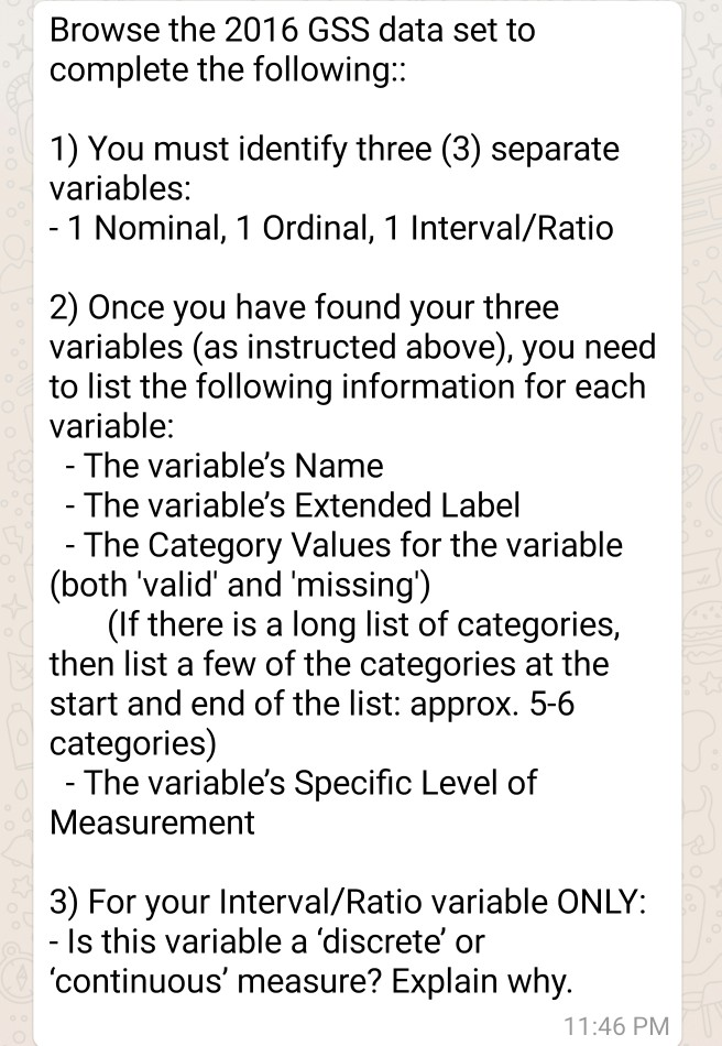 Browse the 2016 GSS data set to complete the | Chegg.com