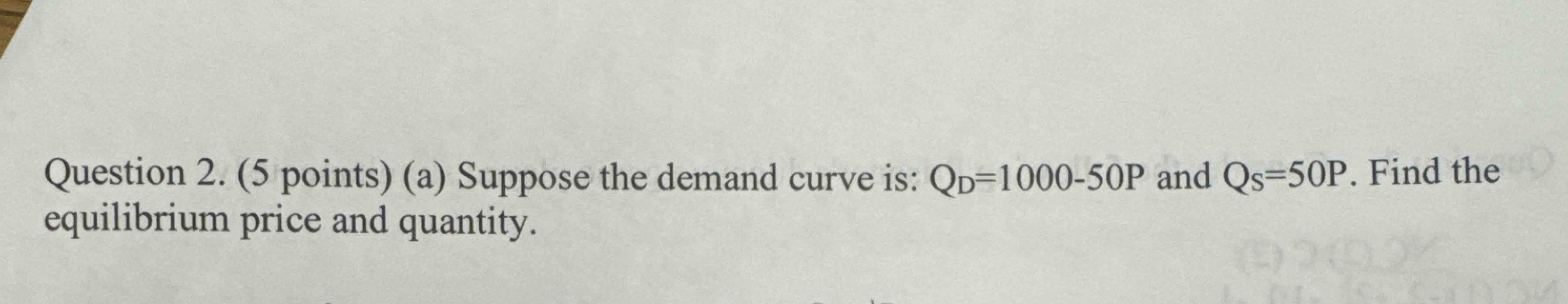 Solved Question 2. (5 ﻿points) (a) ﻿Suppose the demand curve | Chegg.com