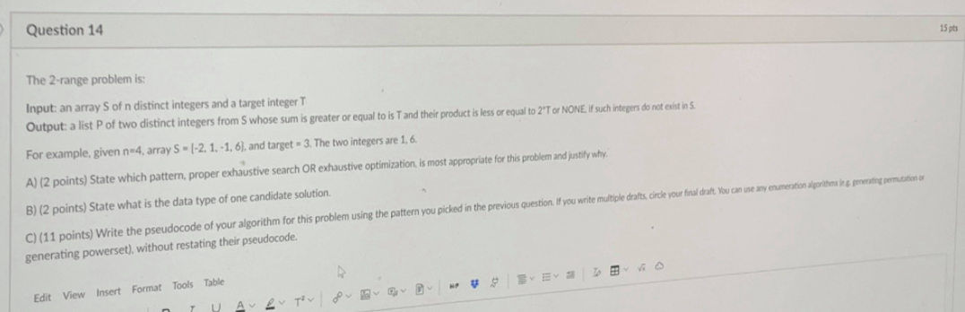 Question 14 15 Pts The 2 Range Problem Is Input An 