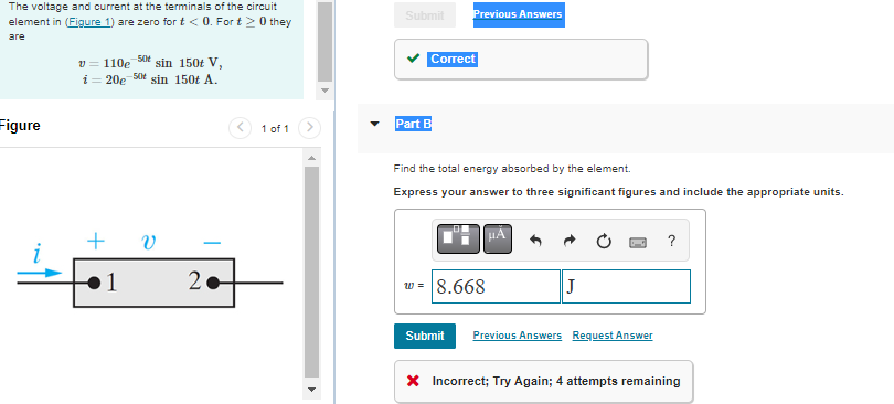 Solved The voltage and current at the terminals of the | Chegg.com