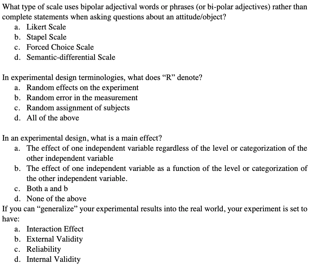 Solved What type of scale uses bipolar adjectival words or | Chegg.com