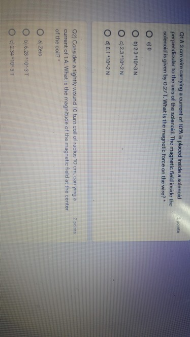 Solved points Q1A 3 cm wire carrying a current of 10'A is | Chegg.com